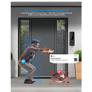 Aiwit Video Doorbell, Wireless Home Surveillance Camera Included Chime Ringer, AI Human Detection, Cloud Storage, 2-Way Audio, Night Vision, Battery Powered, Live View, Indoor/Outdoor Surveillance