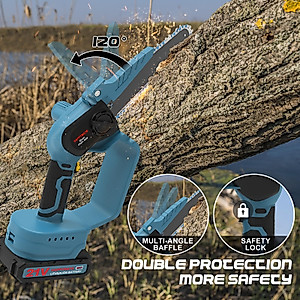 Mini Chainsaw Cordless 8 Inch, HAPPYMATE Mini Chainsaw Battery Powered, 2 Packs Rechargeable Batteries, Handheld Small Electric Chainsaw for Wood Branch Cutting and Tree Trimming, Blue