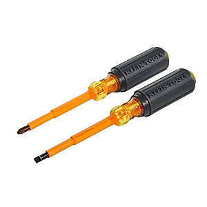 Klein Tools 33532-INS Electrical Insulated Screwdriver Set of 2, Made in USA, 4-Inch Phillips and Cabinet Set, Made in USA