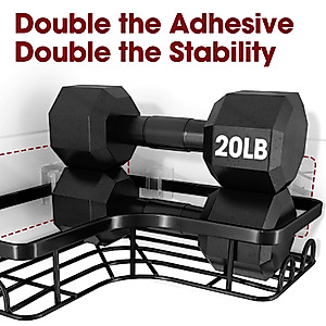 Sakugi Corner Shower Caddy - 2 Pack, Adhesive Shower Organizers, Rustproof Stainless Steel Shower Shelves with 8 Hooks, No Drilling Bathroom Organizers and Storage Racks, Space-Saving, Black,Medium