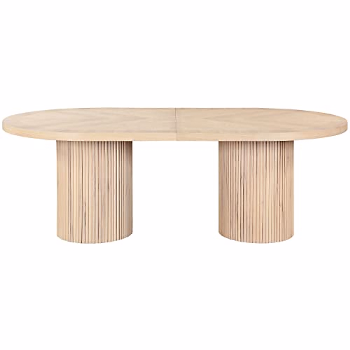 Meridian Furniture 725Oak-T Belinda Collection Mid-Century Modern Solid Wood White Oak Veneer Dining Table, Oval Design, Fluted Bases, 2 Leaves Included, 90"/106.5"/123" W x 47.5" D x 31" H, White