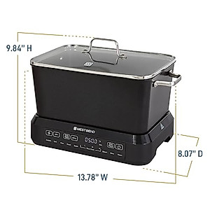 West Bend Versatility Plus Slow Cooker, Large-Capacity Non-Stick Multicooker with Variable Temperature Control, 20 Cooking Functions, 6-Quart, Black