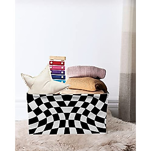 Black and White Checkered Storage Basket Waterproof Cube Storage Bin Organizer with Handles, Modern Irregular Geometric Collapsible Storage Cubes Bins for Clothes Books Toys 15"x11"x9.5", 2 Pcs