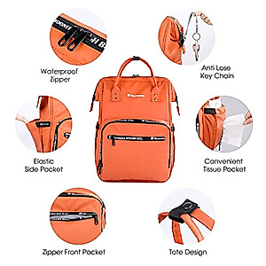 BesyPro Diaper Bag Backpack Large Maternity Nappy Bag Changing Bags with Insulated Pockets Stroller Straps,Waterproof and Stylish,Orange