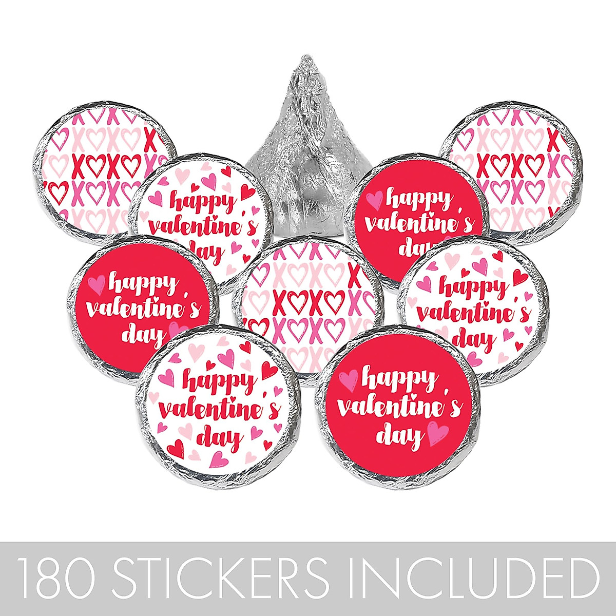 Valentine's Day Stickers for Kids, Valentine Label Stickers for Chocolate Kisses Candy - 180 Count