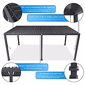 SORARA Louvered Pergola Mirador 10' × 20' Aluminum Gazebo with Adjustable Roof for Outdoor Deck Garden Patio (Charcoal Black)