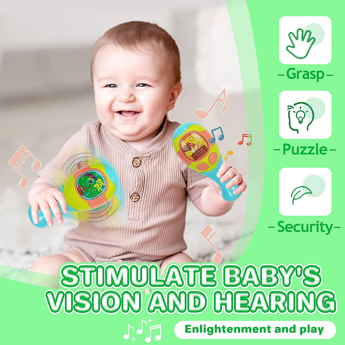 La Granja De Zenon Newborn Toys Bartolito Maracas for Kids with Electric,Egg Shakers Maracas and Baby Rattles 0-6 Months,Musical Instrument for Party Games Baby Party Favors（2PCS）