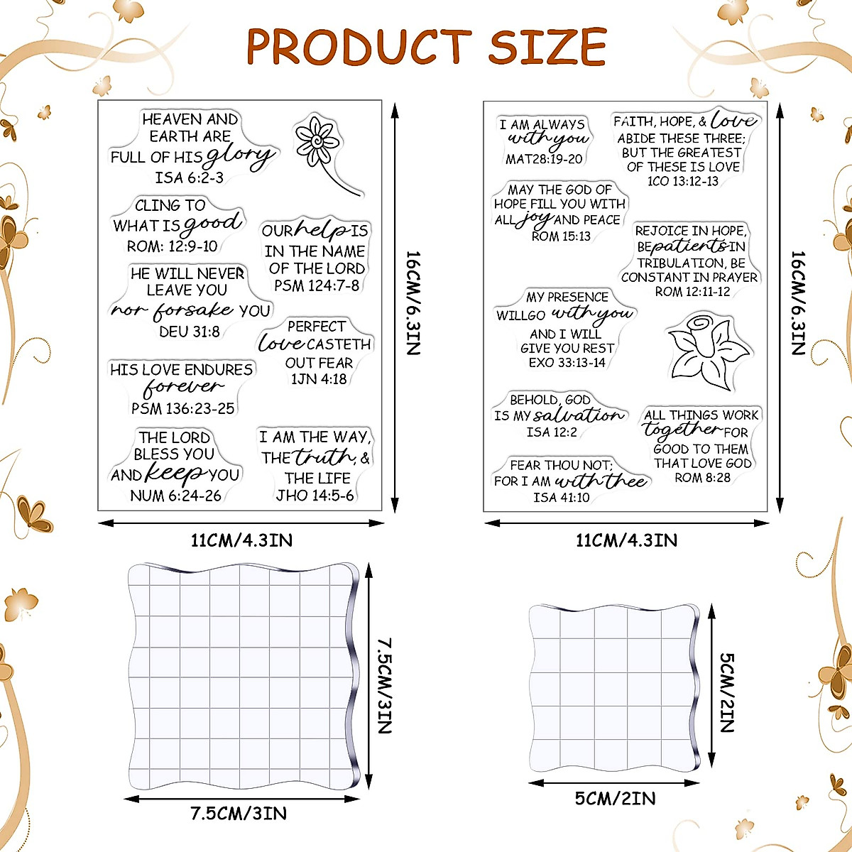4 Sheets Stamps for Crafting Bible Verse Clear Stamps Set Acrylic Making Christian Scrapbooking Stamp Rubber 2 Pieces Blocks Tools with Grid Lines for DIY Scrapbooking Making(Classic Style)