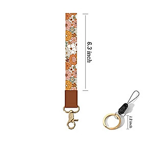 Insaizom Hippie Aesthetic Wrist Lanyard Key Chain, Cute Boho Wristlet Strap Keychain Holder for Women (Yellow flower)
