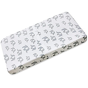 Wendy Bellissimo Velboa Contoured Diaper Pad Cover for Diaper Changer (32x16x6) - Elephant in Grey & White