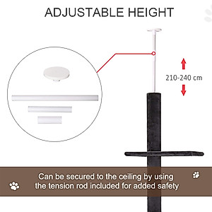 PawHut Cat Tree Floor to Ceiling Condo w/Jute Scratching Post Dangling Ball Adjustable 86.5" H -96.5" H, Grey