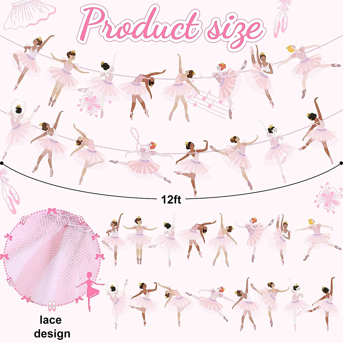Trandraft 2 Pcs Ballet Dancer Banner Ballerina Girl Dancing Bunting Supplies Ballet Theme Ballerina Garland Pink Ballet Party Decorations for Girls Women Dancing Birthday Wedding Baby Shower Hanging