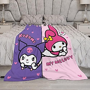 Flannel Blanket, Soft Cozy Lightweight Throw Blanket Cute Purple Patchwork Blanket Gift for Couch Bed Office Travel All Season 40x50 Inches