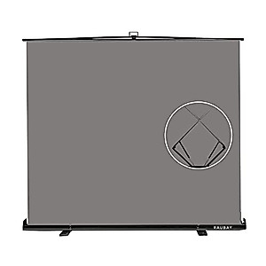 【Retractable Screen】 RAUBAY 78.7in x 74.8in Large Collapsible Grey Backdrop Portable Retractable Panel Photo Gray Background with Stand for Video Conference, Photographic Studio, Streaming