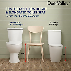 Two-Piece Toilet, DeerValley 17.72" High 12” Rough in Dual Flush 1.1/1.6 GPF and Map 1000g, ADA Chair Height Toilets Bowl With Soft Close Seat for elderly, White DV-2F0079