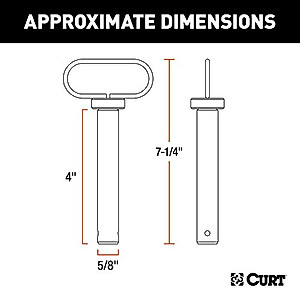 CURT 45804 5/8 x 4-Inch Clevis Pin Hitch with Rubber-Coated Handle and Clip, CARBIDE BLACK POWDER COAT