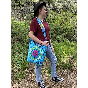 Original Collections Tie Dye Cross Body Shoulder Hippie Handbag Purse in Blue Large