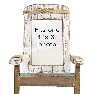 EXCELLO GLOBAL PRODUCTS Beach Chair Photo Frame: Holds 4x6 Vertical Photo. Rustic Picture for Tabletop Display with Nautical Beach Themed Home Decor