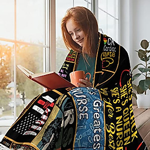 KBBMFEU Nurse Gifts Black Throw Blanket Nurses Day Christmas Retirement Birthday Nurse Gifts for Women Cozy Throw for Bed Sofa 50x60inch