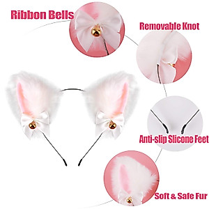xipixiao Cat Ears Headband Plush Furry Neko Ears with Ribbon Bell for Halloween Party, Women and Kids