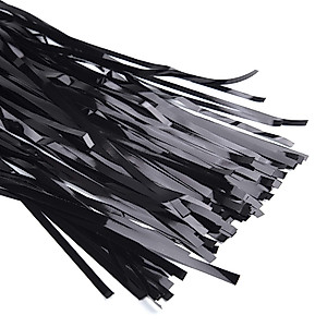 CHRORINE 2pcs 3ft x 8.3ft Black Tinsel Fringe Curtains Streamers Photo Backdrop for Birthday Graduation Halloween Anniversary Party Decorations