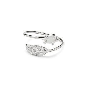 Pura Vida Silver Disney Pocahontas Feather Wrap Ring w/Opal Stone - Brass Base, Rhodium Plating - Size 7