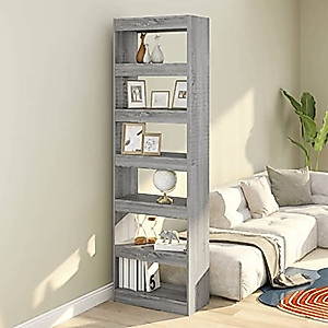 6 Tier Bookshelf Engineered Wood, Bookcase Shelf Industrial Room Divider Storage Organizer Display Shelf Rack Open Standing Shelving Unit for Bedroom Living Room(Brown, 23.6"x11.8"x78") (Grey 23.6"x11