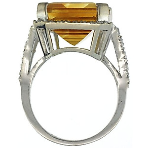 10K White Gold Diamond Natural Citrine Ring Emerald-cut 18x13mm, size 8