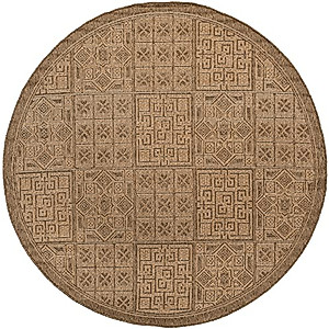 SAFAVIEH Courtyard Collection 6'7" Round Gold / Natural CY6947 Indoor/ Outdoor Splashproof Easy Scrubbing Patio Backyard Mudroom Area Rug
