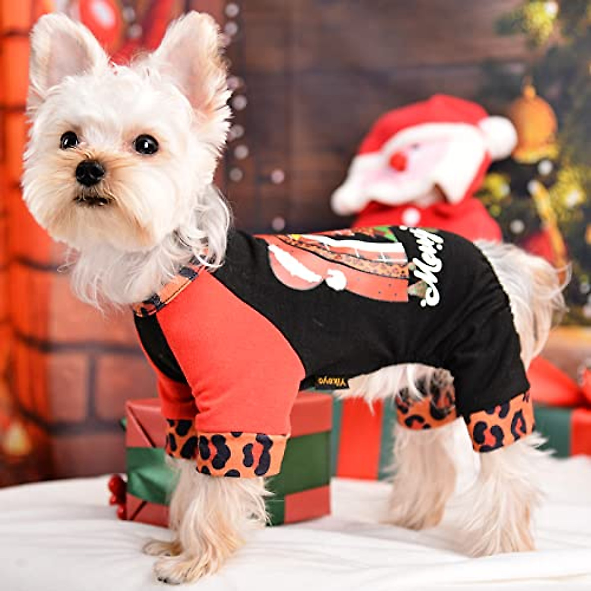 Dog Pajamas for Small Dogs Girl Boy Puppy Pjs Pet Onesies for Chihuahua Yorkie Teacup Cute Christmas Leopard Soft Stretch Cat Clothes Outfit Apparel Doggy Jumpsuit, Small,Leopard Christmas Tree