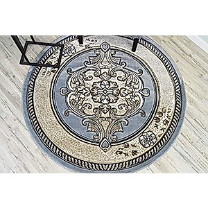 PlanetRugs Glamour Design 206 3D Hand Carved Traditional Rug Oriental Floral 7'9''x10'8'' Grey Beige