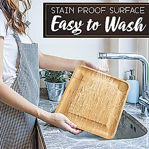 NutriChef Bamboo Natural Cheese Board Set with Bonus Condiment Cup-Extra Large Size 100% Home Organic Wooden Plate and Charcuterie Tray with 4 pcs Cutting Knife Slicer, 13" Square