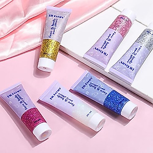 TEOYALL Long Lasting Body Glitter Holographic Sparkling Cosmetic Grade Chunky Glitter for Face Hair (White)