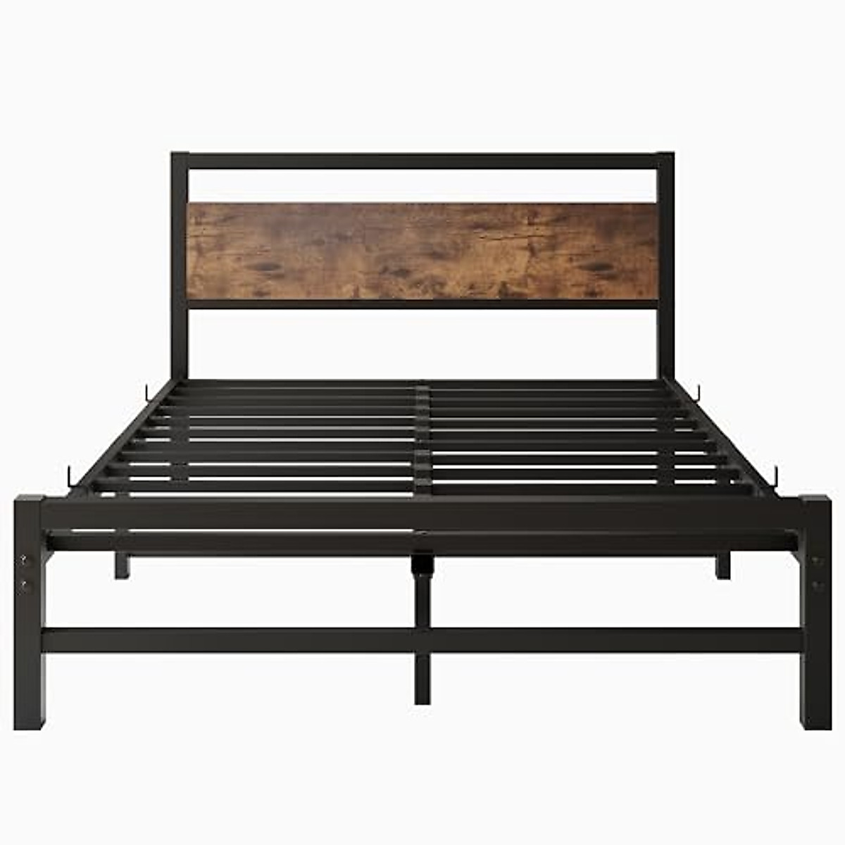 FOUBAM Full Bed Frame with Wood Headboard,Heavy Duty Platform Bed Frames with Storage No Box Spring Needed,Reinforced Steel Square Pipe Mattress Foundation Noise Free,Black and Rustic Brown