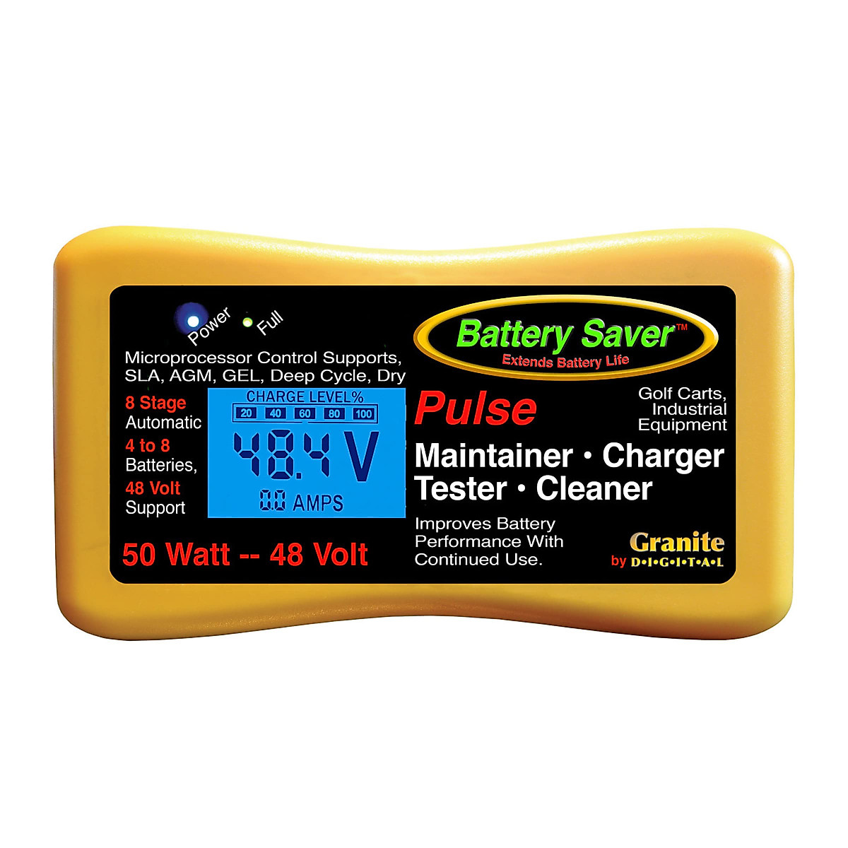 Battery Saver Premium 48 Volt 50W Pulse Charger, Maintainer & Tester (Gen. 3), Yellow, Black (2365L-48-G3)