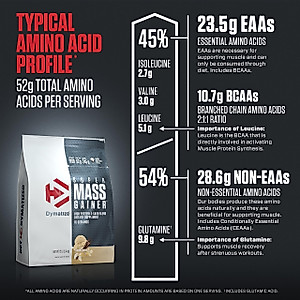 Dymatize Super Mass Gainer Protein Powder, 1280 Calories & 52g Protein, 10.7g BCAAs, Mixes Easily, Tastes Delicious, Gourmet Vanilla, 12 lbs