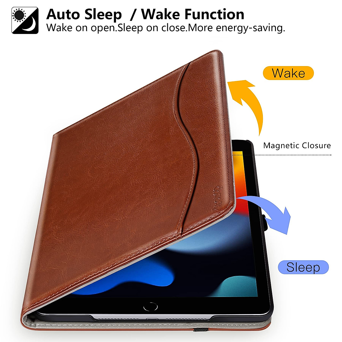 ZtotopCases for New iPad 9th/8th/7th Generation Case 10.2 Inch 2021/2020/2019, Premium PU Leather Folding Stand Cover for iPad 10.2" 9/8/7 Gen, Brown