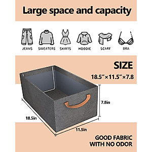 organizer box metal frame storage bins, rectangle storage baskets for closet.collapsible fabric storage baskets with handles.Stackable wardrobe storage boxes for clothes toys,grey-3 Pcs