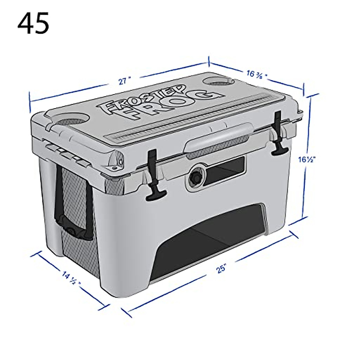 Frosted Frog Light Blue 45 Quart Ice Chest Heavy Duty High Performance Roto-Molded Commercial Grade Insulated Cooler