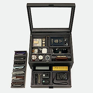 Kaviso Cache Display Valet Storage Drawer - EDC, Blade, Watch, and Jewelry Storage Drawer add-on, Microfiber Lining, Faux Leather, Stackable (Valet Storage Drawer) Black