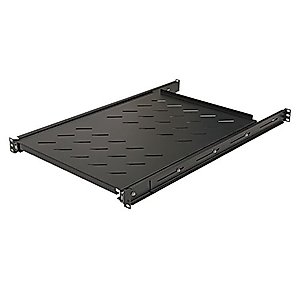 4-Post Sliding Server Shelf, Cold Rolled Steel, Black, Venting, Adjustable, 450mm Depth, 8.1 lbs, Rack Mount, 1U(1RU)