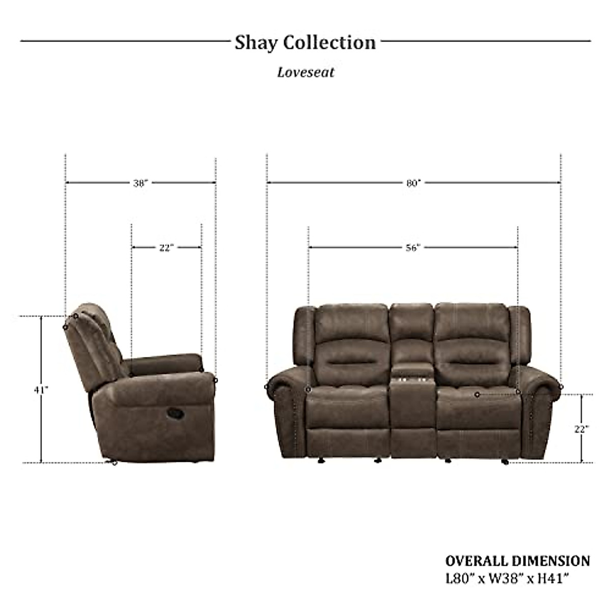 Lexicon Shay Double Glider Manual Reclining Loveseat, Brown