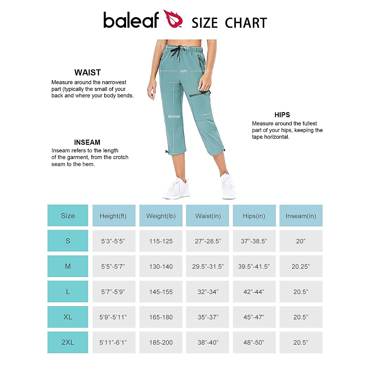 BALEAF Women's Hiking Cargo Capris Outdoor Lightweight Water Resistant Pants UPF 50 Zipper Pockets Pond Size M