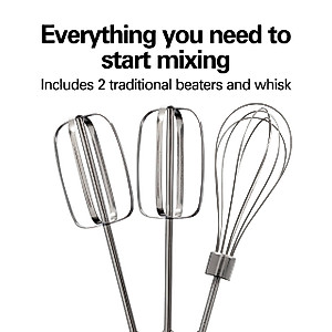 Hamilton Beach Electric Hand Mixer, 6 Speeds + Stir Button, 300 Watts of Peak Power for Powerful Mixing, Includes Whisk and Storage Clip, Black (62628)