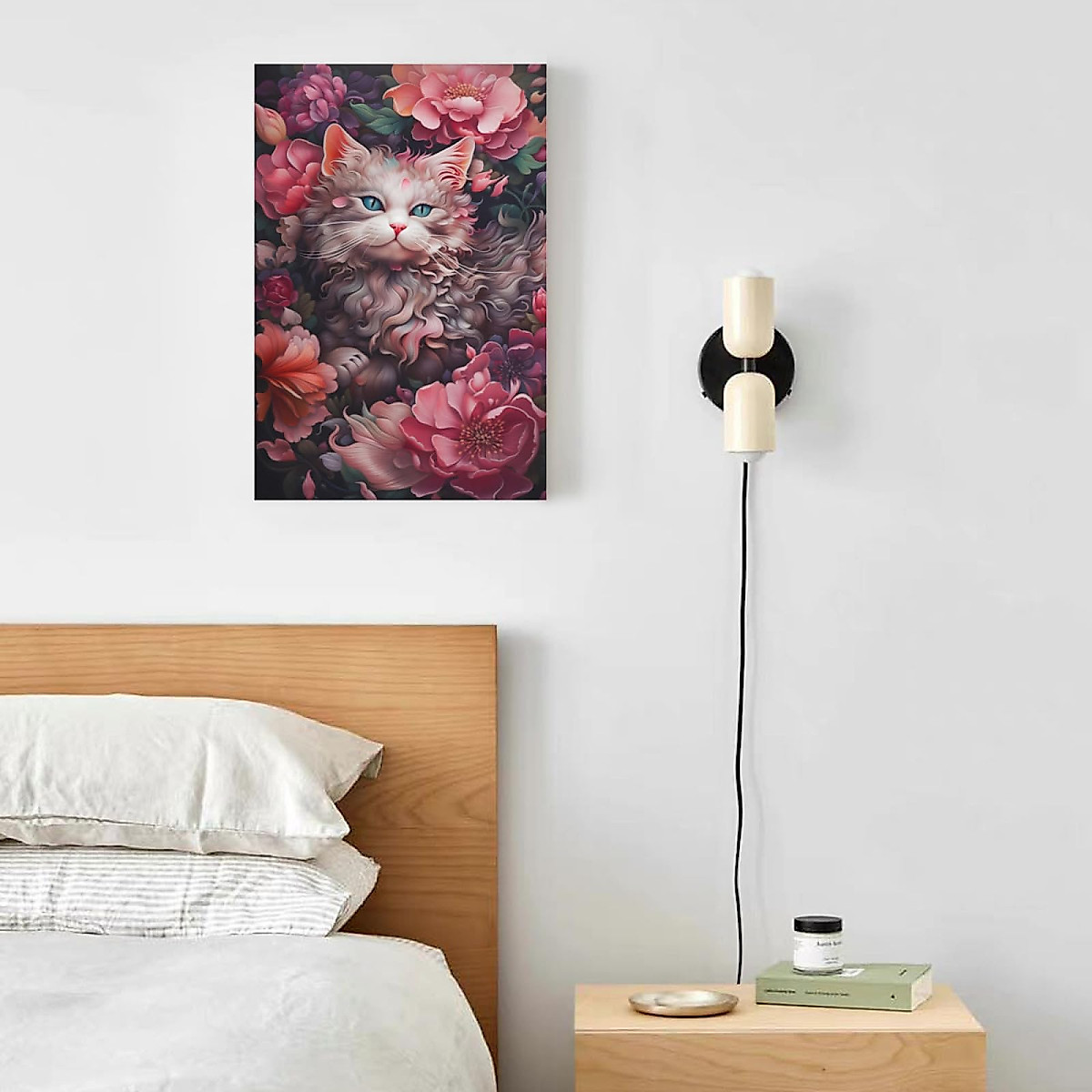 Fxluxar Cat Wall Art Blooming Cat Abstract Art Decor Frameless Canvas Print Cat Creature Painting Modern Home Decor Bathroom Living Room Bathroom Bedroom (Unframed,20x30inch)