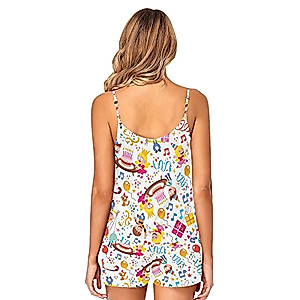 Colorful Happy Birthday Kids Party Pattern Balloons Gifts on White Women's Pajamas 2 Piece Set, Soft Print Satin Camisole Silk Lingerie Nightwear Sleepwear for Women Ladies Shorts (XL)