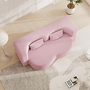 KEIKI Modern Floor Sofa with 2 Pillows,Convertible Teddy Fabric Foam-Filled Sleeper Sofa Bed,15" Full Size Folding Mattress for Living Room, Guest Bed, Playroom,no assembly required,Pink