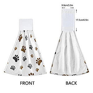ALAZA Animal Paw Dog Footprint Hanging Kitchen Towel 2 Pack,Soft Quick Drying Coral Velvet Hand Towels with Loop for Bathroom Kitchen Washcloth Absorbent Tie Towel