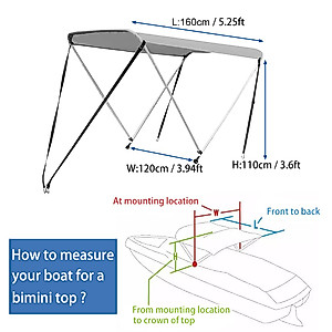 Bimini Tops for Boat 2 Bow Portable Foldable Bimini Top Oxford Cloth Cover with Aluminum Frame Quick Release Clips for Width 3.3-4.6 ft Rib,Small Jon Boat,Fishing Boat,Inflatable Boat,Dinghy
