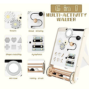 Asweets Wooden Baby Walker Push and Pull Learning Activity Walker with Roller for Boys and Girls Stand Learning Walker Toddler Toy